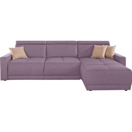 Ecksofa DOMO collection, B:262cm H:84cm T:167cm, lila, Kunstleder SOFTLUX;Struktur fein (100% Polyester);Zierkissen: Microfaser PRIMABELLE (100%