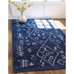 Hochflor-Teppich, B:152cm H:51mm L:244cm, blau, MyFlair MÖBEL & ACCESSOIRES, Polypropylen (PP), Teppiche, "Temara Shag, LAGERRÄUMUNG", gewebt, Scandi