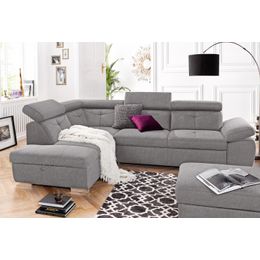 Ecksofa, B:274cm H:81cm T:206cm, silber, exxpo - SOFA FASHION, NaturLEDER (echtes Rindsleder) in Sitz und Rücken. Korpus in passendem Kunstleder