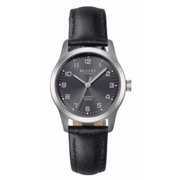 Regent Uhren REGENT Damen Quarzuhr, schwarz, Armbanduhren, Armbanduhr, Damenuhr, Titangeh&auml;use, Lederarmband, analog, &Oslash; ca. 28mm