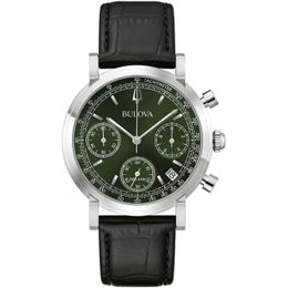 Bulova Herren Chronographschwarz, dunkelgrün, Armbanduhren, Quarzuhr, Armbanduhr, Herrenuhr, Lederarmband, analog, Tag