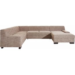 Wohnlandschaft DOMO collection, B:328cm H:77cm T:90cm, beige, Kunstleder SOFTLUX;Struktur (90% Polyester, 10% Polyacryl);NaturLEDER (handschuhweiches