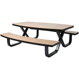 Garten-Essgruppe Best, B:217cm H:75cm T:200cm, schwarz, Aluminium, Polywood, Sitzm&ouml;bel-Sets, "Buddy", Picknicktisch Polywood