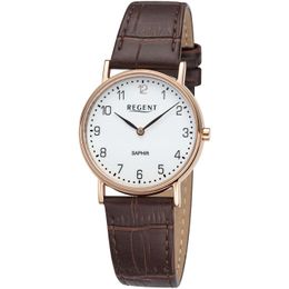 Regent Uhren REGENT Damen Quarzuhr, braun, Armbanduhren, Armbanduhr, Damenuhr, Saphirglas, Lederarmband, analog