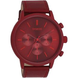 Oozoo Herren Quarzuhr, rot, Armbanduhren, Armbanduhr, Herrenuhr, Lederarmband, Chrono-Look