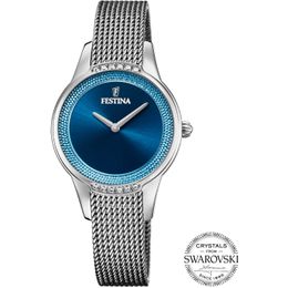 Festina Damen Quarzuhr "Mademoiselle", blau, Armbanduhren, Armbanduhr, Damenuhr, Edelstahlarmband, Ø 30 mm