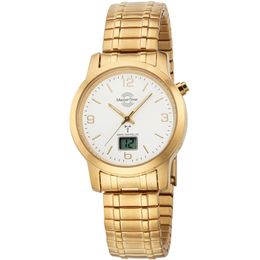 MASTER TIME Damen Funkuhr "Basic", gold, Armbanduhren, Armbanduhr, Quarzuhr, Damen, Datum, Leuchtzeiger, Flexband, Zugband