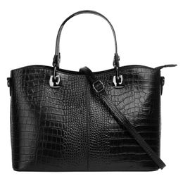 CLUTY Damen Henkeltasche, schwarz, Leder, Reptilienprägung, Taschen, echt Leder, Made in Italy
