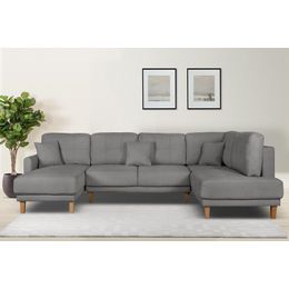 Wohnlandschaft Home Affaire, B:310cm H:90cm T:192cm, grau, 88% Polyester, 9% Rayon, 3% Nylon, Sofas, "TRIPLO U-Form wahlweise mit Schlaffunktion,