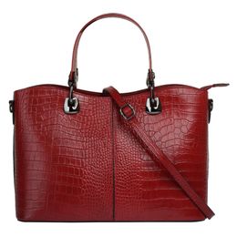 CLUTY Damen Henkeltasche, rot, Leder, Reptilienprägung, Taschen, echt Leder, Made in Italy