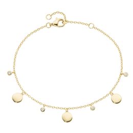 Smart Jewel Damen Armband "mit runden Plättchen und Zirkonia als Behang, Silber 925", 19cm, Silber 925 (Sterlingsilber), gold, Silber 925