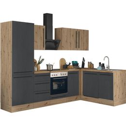 Winkelk&uuml;che KOCHSTATION, B:280cm H:211cm T:60cm, schwarz, Komplettk&uuml;chen-Sets, "Florida, Stellbreite 280x165 cm", wahlweise mit E-Ger&auml;ten, mit