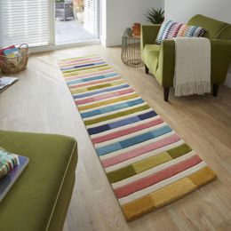 Läufer FLAIR RUGS, B:60cm H:10mm L:230cm, pink, Wolle, Flur, Teppiche, "Piano", gestreift, rechteckig