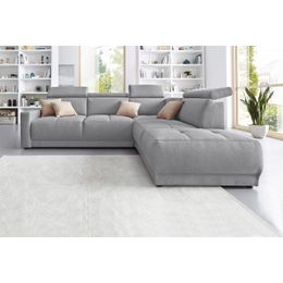 Ecksofa DOMO collection, B:266cm H:84cm T:99cm, grau, Kunstleder SOFTLUX;Struktur fein (100% Polyester);Zierkissen: Microfaser PRIMABELLE (100%