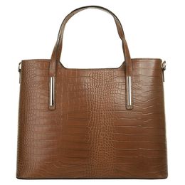 CLUTY Damen Henkeltasche, braun, Leder, Reptilienprägung, Taschen, echt Leder, Made in Italy