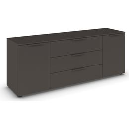Schubkastenkommode Rauch, B:160cm H:61cm T:42cm, grau, Holzwerkstoff, Sideboards, "Kommode Türkommode Sideboard Kombikommode FLIPP", 2-türig mit 3