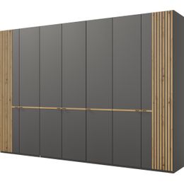 Drehtürenschrank Musterring, B:344,2cm H:216cm T:58cm, grau, Hartfaserplatte, Holzwerkstoff, Schränke, "Isabelle", Lamellen in Eiche, Griffe in