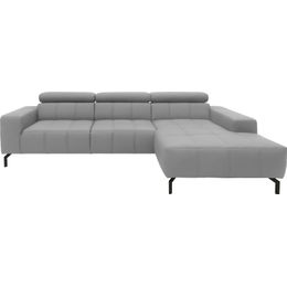Ecksofa DOMO collection, B:292cm H:79cm T:175cm, grau, Echtleder, Wohnzimmer, Sofas, "Cunelli tolle Sitznähte als Designelement, fester Sitzkomfort,