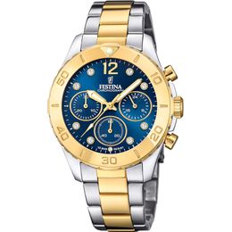 Festina Damen Chronograph "Boyfriend Collection", silber, Armbanduhren, Armbanduhr, Quarzuhr, Damenuhr, Stoppfunktion, Edelstahlarmband