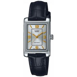 Damen Quarzuhr, schwarz, CASIO TIMELESS COLLECTION, Armbanduhren, Armbanduhr, Damenuhr, analog, Lederarmband