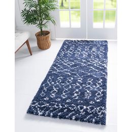 Hochflor-Läufer, B:79cm H:51mm L:183cm, blau, MyFlair MÖBEL & ACCESSOIRES, Polypropylen (PP), Teppiche, "Temara Shag, LAGERRÄUMUNG", Teppich-Läufer,