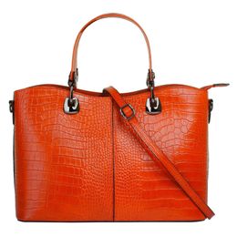 CLUTY Damen Henkeltasche, orange, Leder, Reptilienprägung, Taschen, echt Leder, Made in Italy