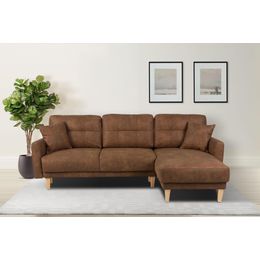 Ecksofa Home Affaire, B:234cm H:89cm T:164cm, braun, Wohnzimmer, Sofas, "TRIPLO optionale Schlafsofa mit Bettkasten, Maße B/T/H: 234/164/89 cm",