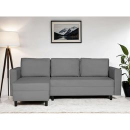 Ecksofa Inosign, B:230cm H:84,5cm T:134,5cm, grau, 100% Polyester, Wohnzimmer, Sofas, "GLENOE Schlafsofa mit Bettkasten, Recamiere beidseitig