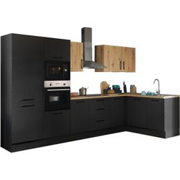 Winkelk&uuml;che, B:340cm H:211cm T:60cm, schwarz, BASIC BY BALCULINA, Komplettk&uuml;chen-Sets, "Turin", Stellbreite 340x175 cm, wahlweise mit E-Ger&auml;ten