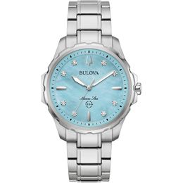 Bulova Damen Quarzuhr "Marine Star", silber, Armbanduhren, Armbanduhr, Damenuhr, Perlmuttzifferblatt, mit Diamanten, Saphirglas