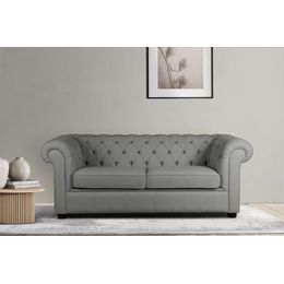 3-Sitzer Home Affaire, B:198cm H:74cm T:89cm, grau, 100% Polyester, Sofas, "CHARENTE, optionale Schlafsofa, Chesterfield-Sofa, Bettfunktion", mit