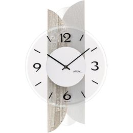 AMS Wanduhr "W9668", B/H/L: 27cm x 6cm x 45cm, silber, Wanduhren, Made in Germany,Holz,Wohnzimmer,Esszimmer,Küche,Arbeitszimmer,Flur