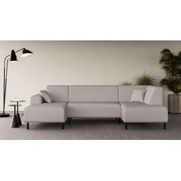 Wohnlandschaft Home Affaire, B:300cm H:81cm T:163cm, beige, 100% Polyester, Sofas, "ARROS U-Form mit Wellenunterfederung, Maße B/T/H: 300/163/81 cm",