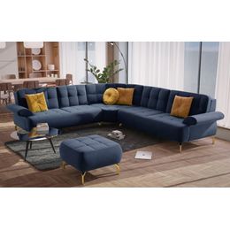 Sit & More Ecksofa SIT & MORE, B:299cm H:88cm T:279cm, blau, 100% Polyester, Wohnzimmer, Sofas, "Orient 1 L-Form", inkl. 4 Zierkissen mit Strass-Stein,