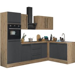 Winkelk&uuml;che KOCHSTATION, B:270cm H:211cm T:60cm, schwarz, Komplettk&uuml;chen-Sets, "Florida, Stellbreite 270x165 cm", wahlweise mit E-Ger&auml;ten, mit