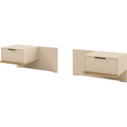 Nachtschrank Musterring, B:90cm H:43cm T:47cm, beige, Holzwerkstoff, Schränke, "Isabelle", Set bestehend aus 2 Konsolen, Unterboden in Eiche, B90 x