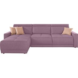 Ecksofa DOMO collection, B:262cm H:84cm T:167cm, lila, Kunstleder SOFTLUX;Struktur fein (100% Polyester);Zierkissen: Microfaser PRIMABELLE (100%