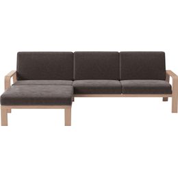 Sit & More Ecksofa SIT & MORE, B:264cm H:91cm T:178cm, grau, 100% Polyester, Wohnzimmer, Sofas, "Kolding L-Form", Armlehnen aus Buchenholz in natur,