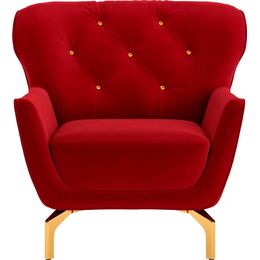 Sit & More Sessel SIT & MORE, B:90cm H:89cm T:88cm, rot, 100% Polyester, Wohnzimmer, Sessel, "Orient 3", inkl. 1 Zierkissen mit Strass-Stein, goldfarbene