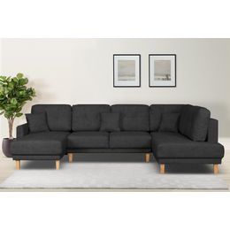 Wohnlandschaft Home Affaire, B:310cm H:90cm T:192cm, schwarz, 100% Polyester, Sofas, "TRIPLO U-Form wahlweise mit Schlaffunktion, B/T/H: 310/192/90