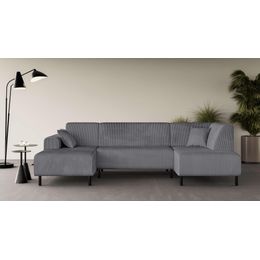 Wohnlandschaft Home Affaire, B:300cm H:81cm T:163cm, grau, 100% Polyester, Sofas, "ARROS U-Form mit Wellenunterfederung, Maße B/T/H: 300/163/81 cm",