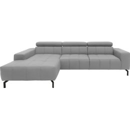 Ecksofa DOMO collection, B:292cm H:79cm T:175cm, grau, Echtleder, Wohnzimmer, Sofas, "Cunelli tolle Sitznähte als Designelement, fester Sitzkomfort,