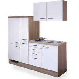K&uuml;chenzeile Flex-Well, B:190cm H:200cm T:60cm, beige, Komplettk&uuml;chen-Sets, "Florenz", Gesamtbreite 190 cm, mit Apothekerschrank, mit