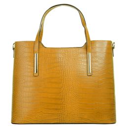 CLUTY Damen Henkeltasche, gelb, Leder, Reptilienprägung, Taschen, echt Leder, Made in Italy