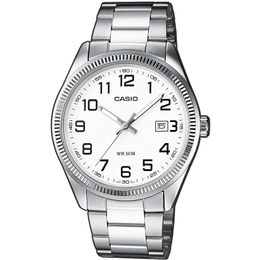 Damen Quarzuhr, silber, CASIO TIMELESS COLLECTION, Armbanduhren, Armbanduhr, Herrenuhr, Damenuhr, analog, Datum, Edelstahlarmband