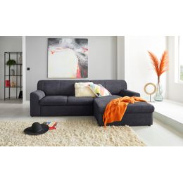 Ecksofa DOMO collection, B:245cm H:78cm T:155cm, blau, Wohnzimmer, Sofas, "Topper, elegant und zeitlos, kompaktes Stellmaß 245/155cm, L-Form", mit