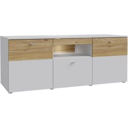 Lowboard FORTE, B:149,8cm H:59,3cm T:52cm, grau, Wohnzimmer, Sideboards, "Como", TV-Board, LED Beleuchtung, Soft Close, Stauraum, 149,8/59,3/52 cm