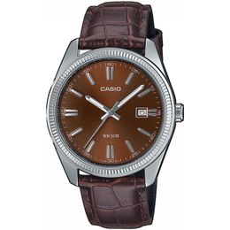 Damen Quarzuhr, braun, CASIO TIMELESS COLLECTION, Armbanduhren, Armbanduhr, Herrenuhr, Damenuhr, Lederarmband, Tag, Neo-Display