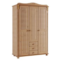 Kleiderschrank Home Affaire, B:130cm H:191cm T:53,5cm, beige, Massivholz, Schlafzimmer, Schränke, "Adele", aus massiver Kiefer,Spiegel beim 4-und