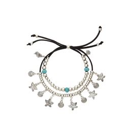 Lascana Damen Fu&szlig;kette mit Anh&auml;nger "in Layer Look", bunt, gl&auml;nzend, Metallmix, Fu&szlig;ketten, 2 reihiges Fu&szlig;kettchen mit muschelf&ouml;rmige Anh&auml;nger